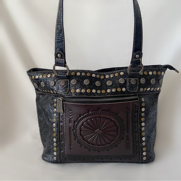 Montana West | Bags | Trinity Ranch Black Leather Tooled Handbag ...